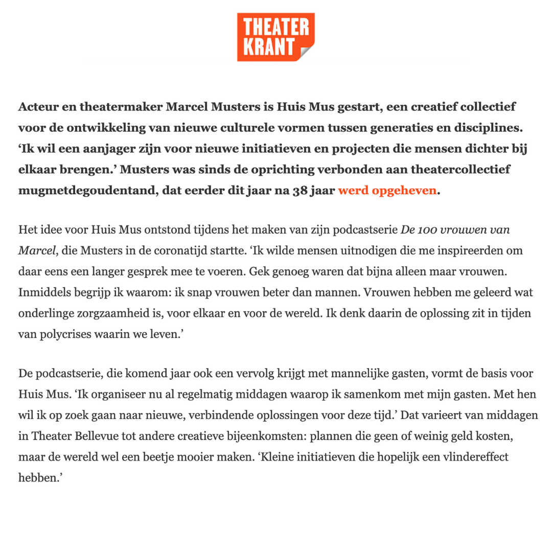 Theaterkrant over Huis Mus | Huis mus